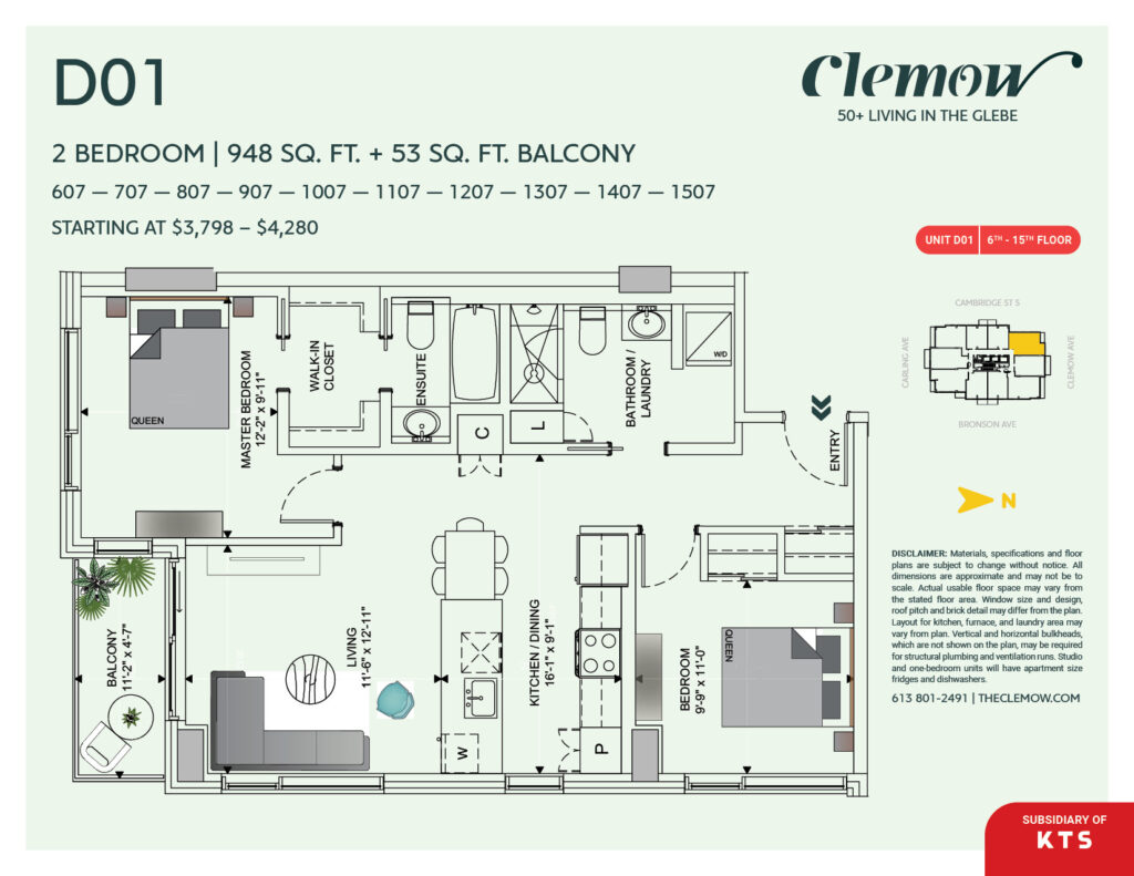 Units & Pricing – The Clemow | Rental Apartments for 50+